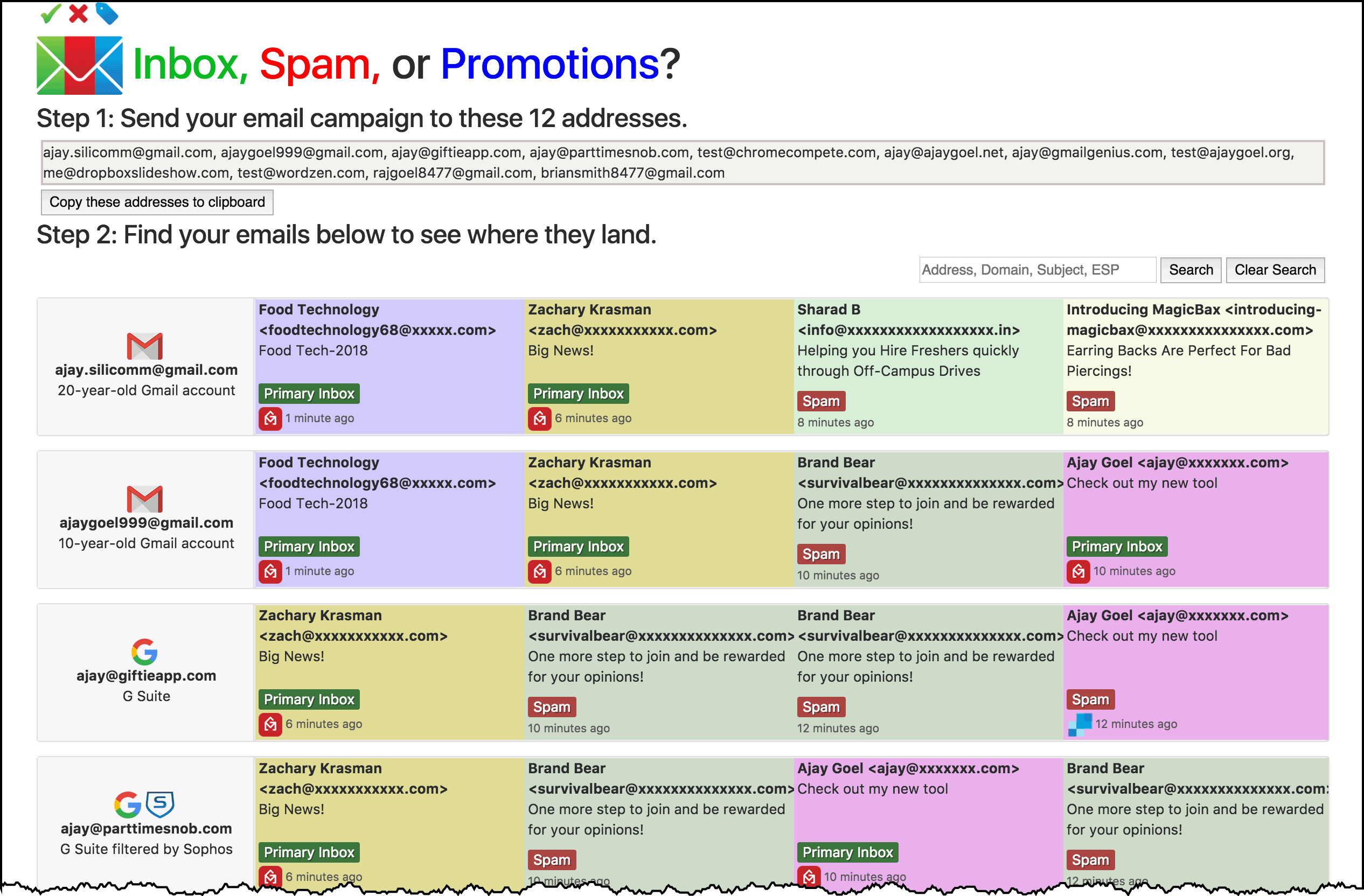 How to use the "Inbox, Spam, or Promotions" email delivery testing tool
